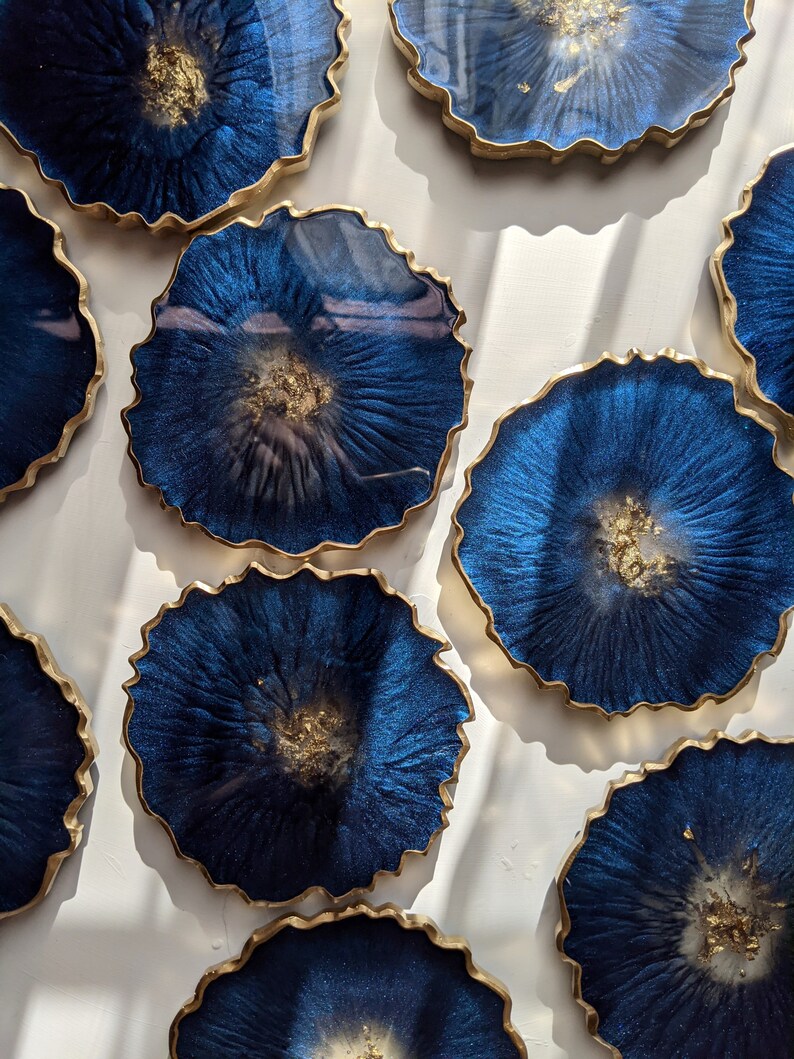 Deep Navy and Gold Coaster Sets Large Coasters Circular - Etsy