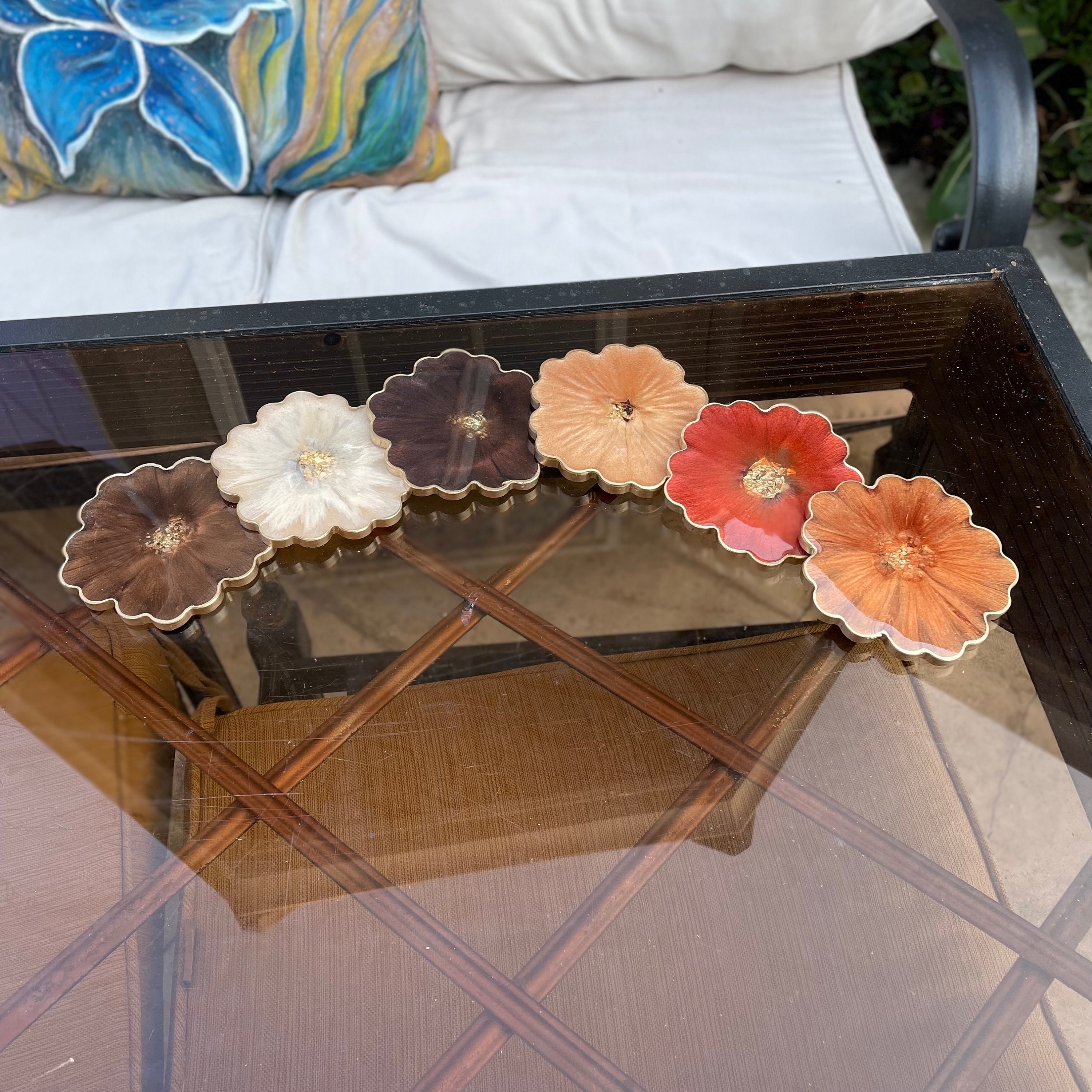 Handmade Coaster Set in Fall Colors, Flower Coasters in Mixed Autumn ...