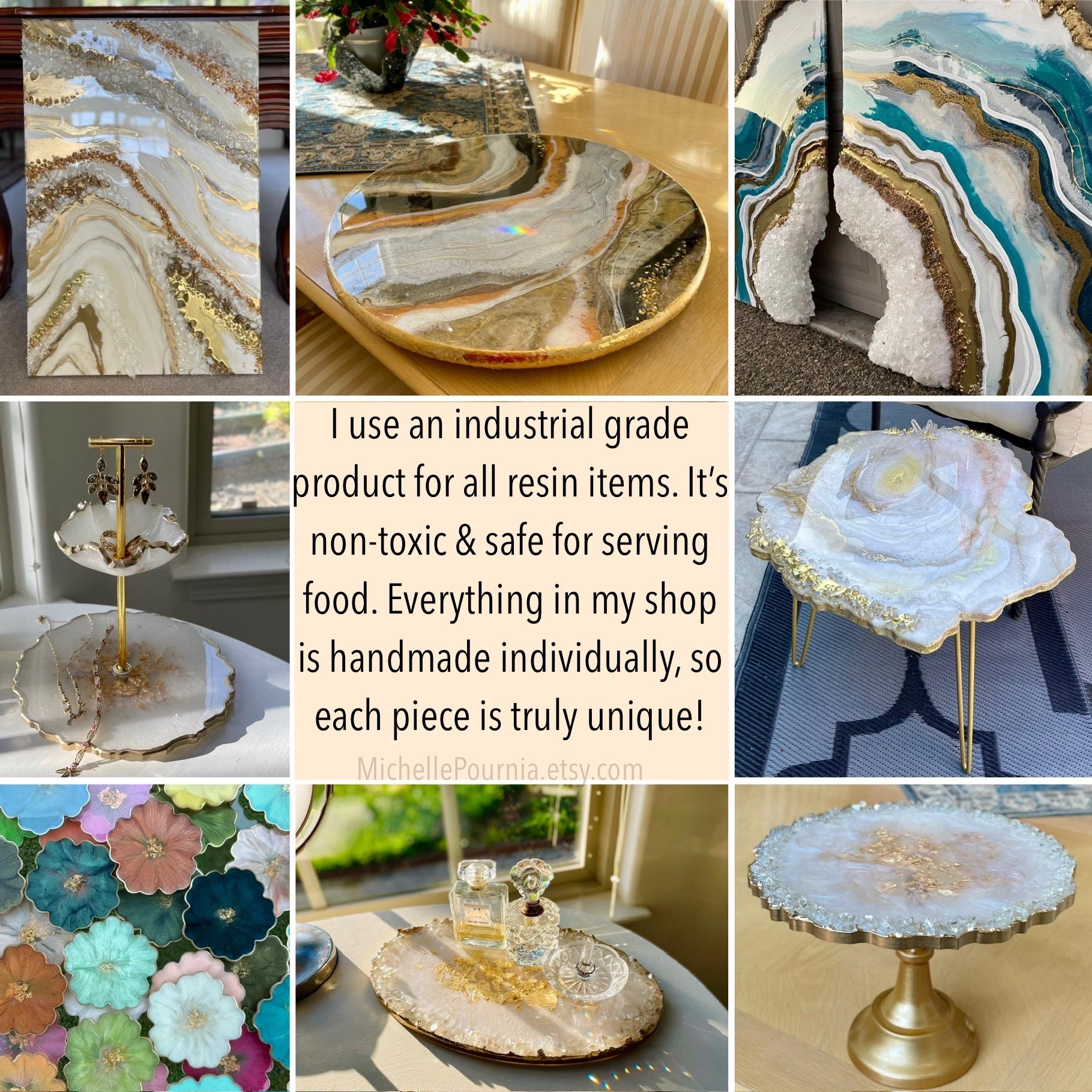 Handmade Trays in Custom Size, Small Resin Tray With Glass Rim and Gold ...