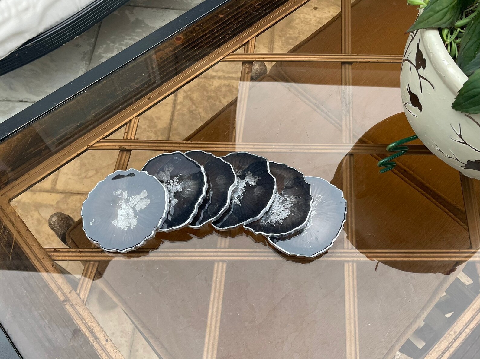 Black & Silver Coaster Sets Made of Resin Handmade Geode - Etsy