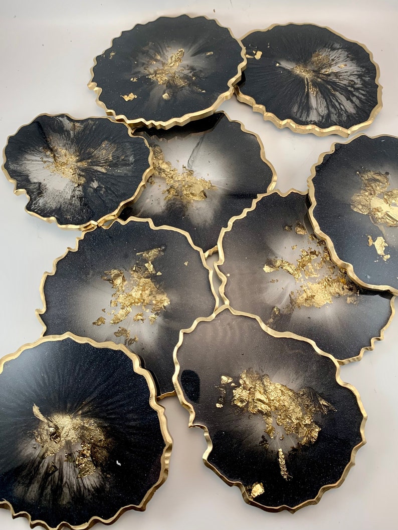 Black and Gold Resin Coasters Semi-transparent Resin Coaster | Etsy