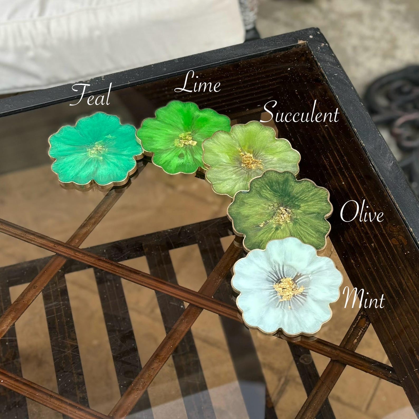 Shades of Green Flower Coasters, Handmade Epoxy Resin Coasters With ...