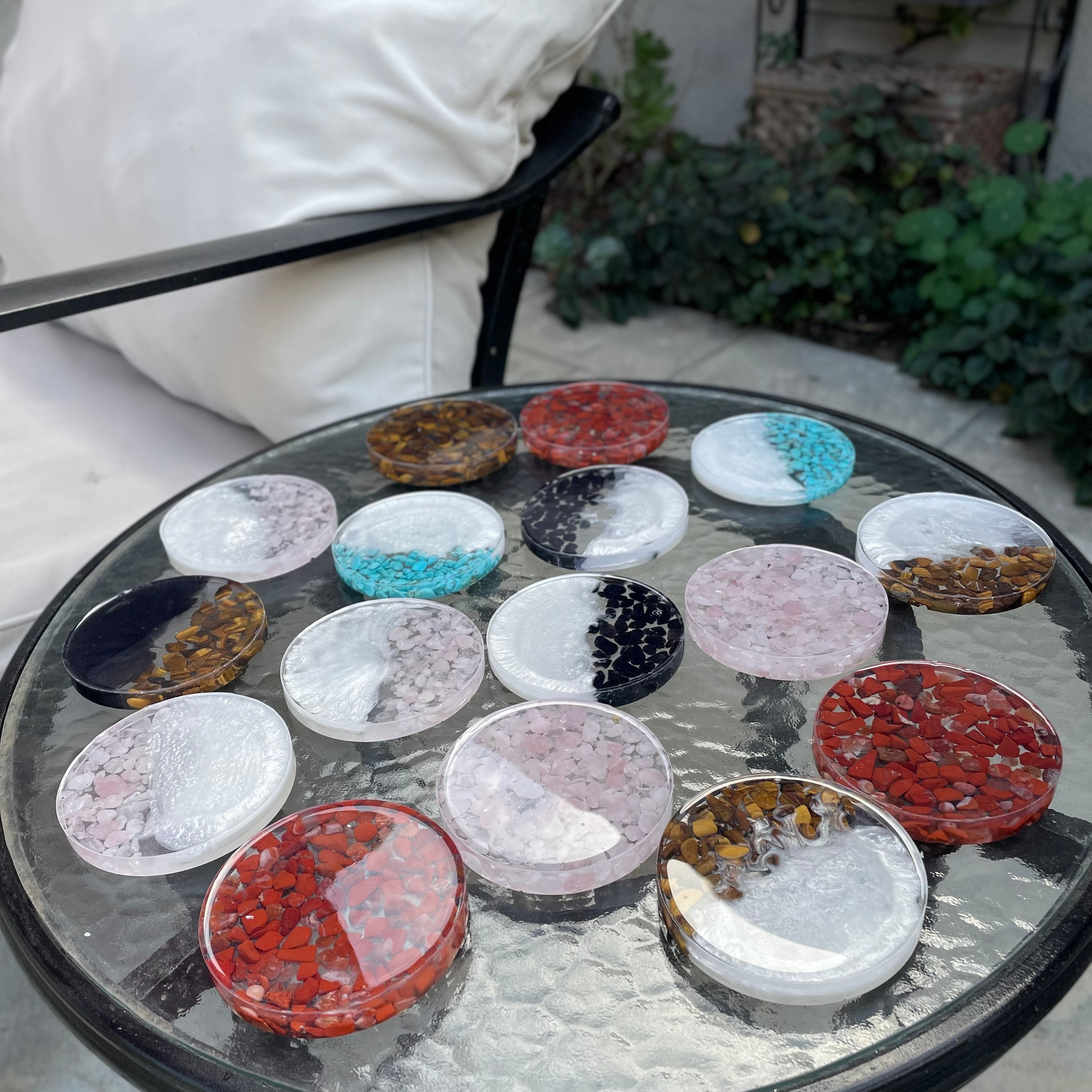 Custom Stone Quartz Coasters, Handmade Resin Coasters With Polished ...