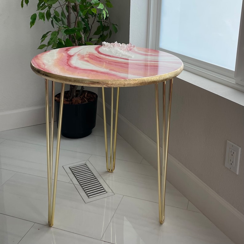 Handmade Geode Table With Real Crystals and Rose Quartz, Resin and ...