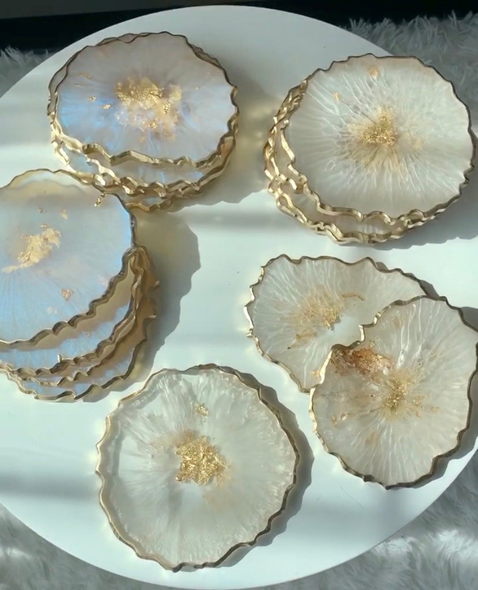 White and Gold Resin Coaster Set Irregular Coasters Random - Etsy