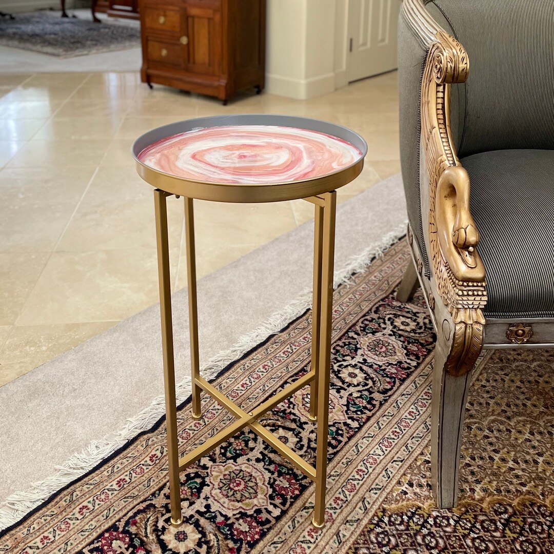Modern Gold Accent Table, Handmade Resin Side Table, Unique and ...
