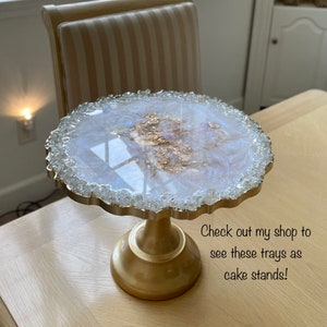Iridescent White Opal Tray, Round Handmade Resin Tray With Glass Rim ...