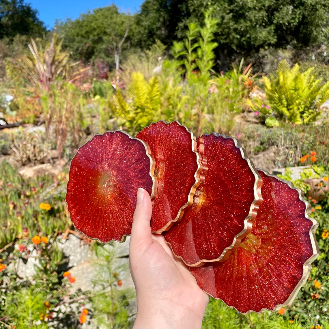 Resin Coaster Sets Ruby Red Coasters With Gold Accents - Etsy