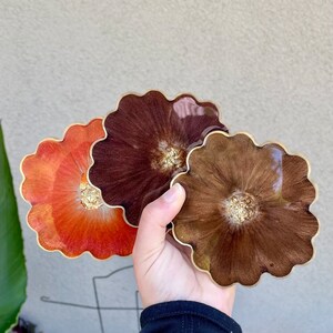 Set of 6 Flower Coasters in Fall Colors, Handmade Epoxy Resin Coasters ...