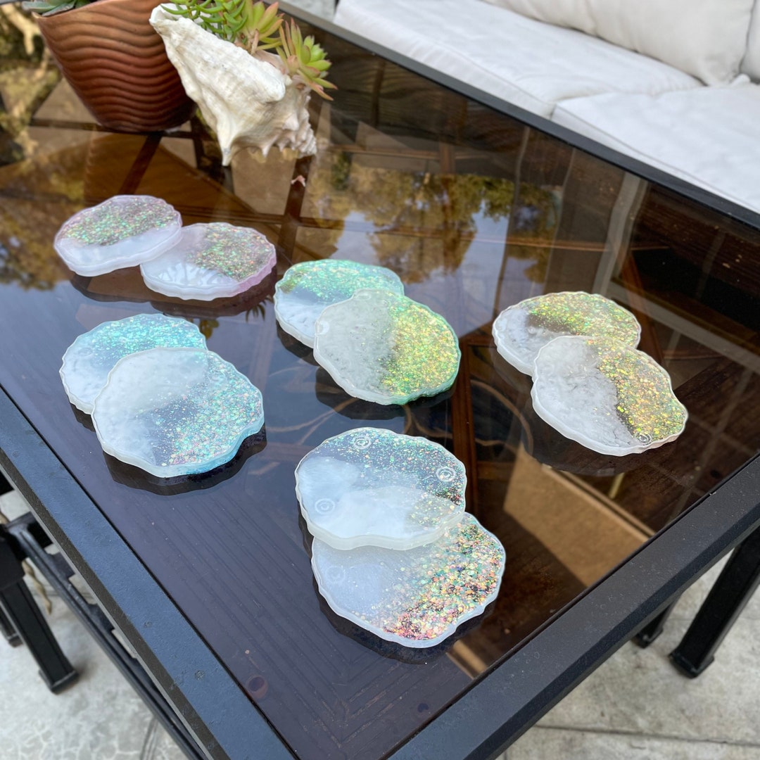 Opal Glitter Coasters in a Variety of Colors. Handmade Epoxy Resin ...