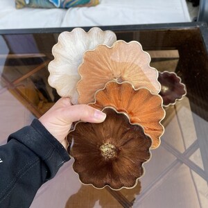 Set of 6 Flower Coasters in Fall Colors, Handmade Epoxy Resin Coasters ...