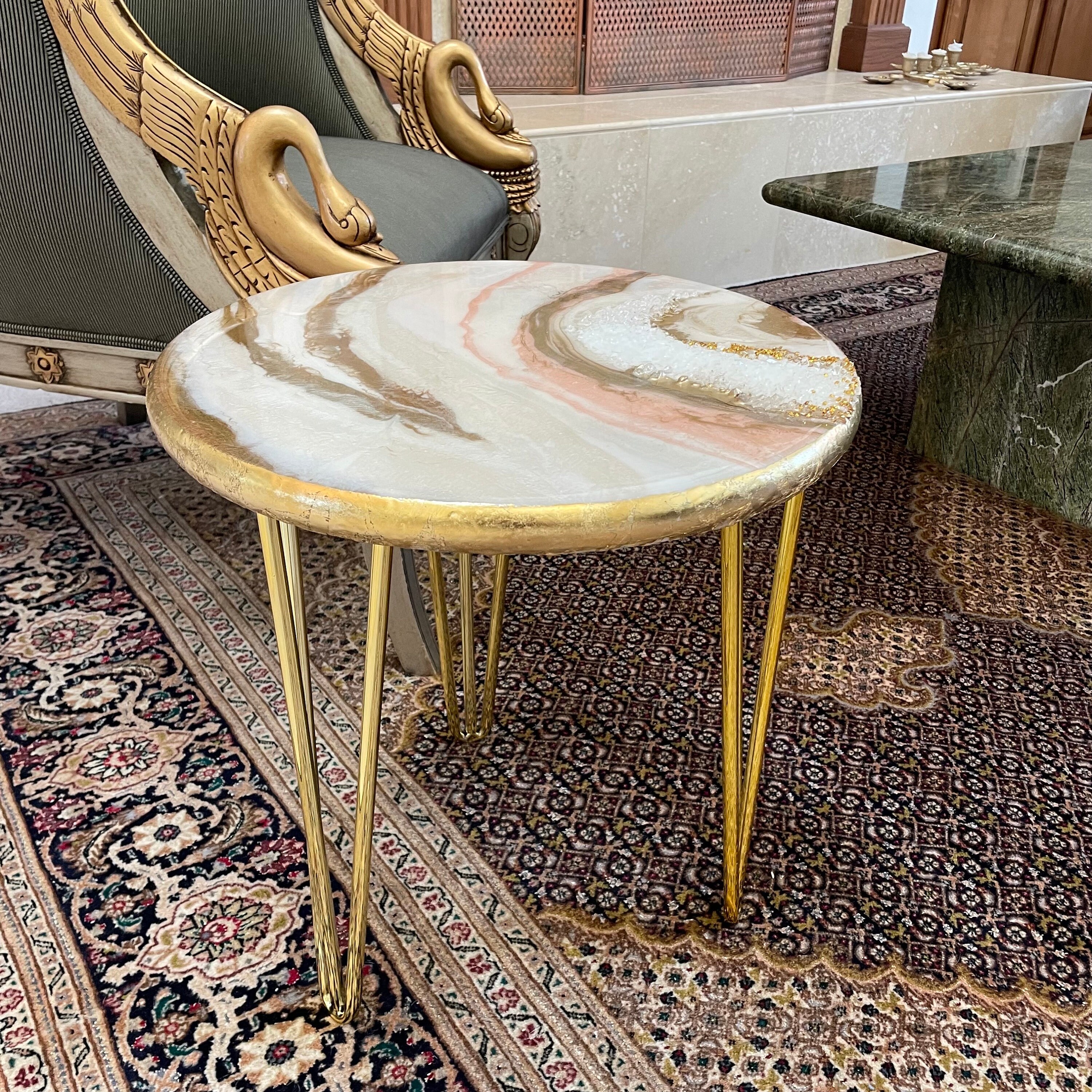 Handmade Geode Side Table With Legs, Resin on Solid Wood, Resin Art ...