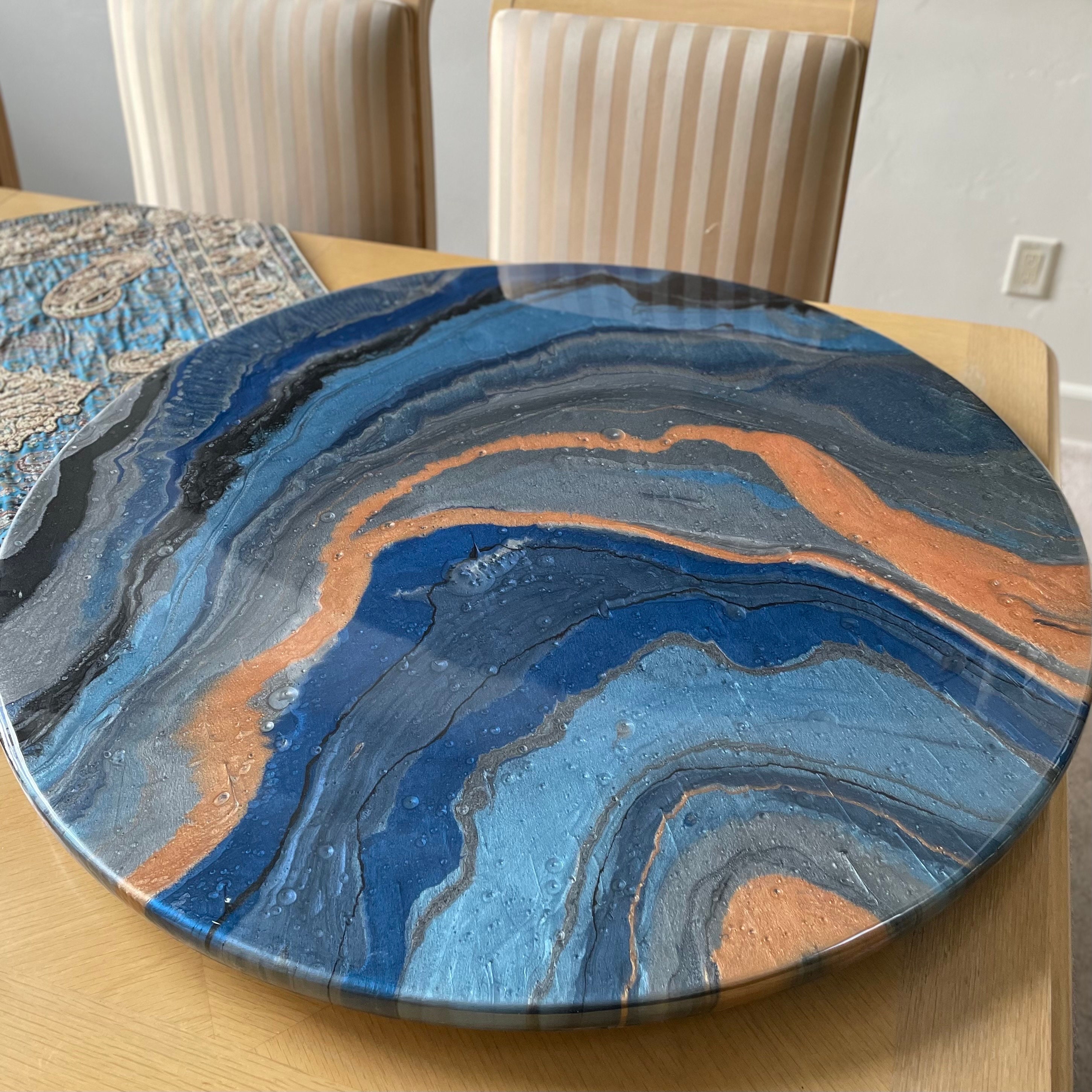 36 Inch Handmade Lazy Susan Turntable, Slate Grays and Shades of Blue ...