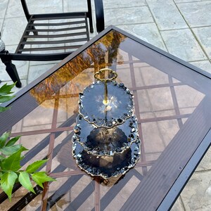 3 Tiered Serving Tray With Glass Rim, Handmade Resin Tray, Black With ...