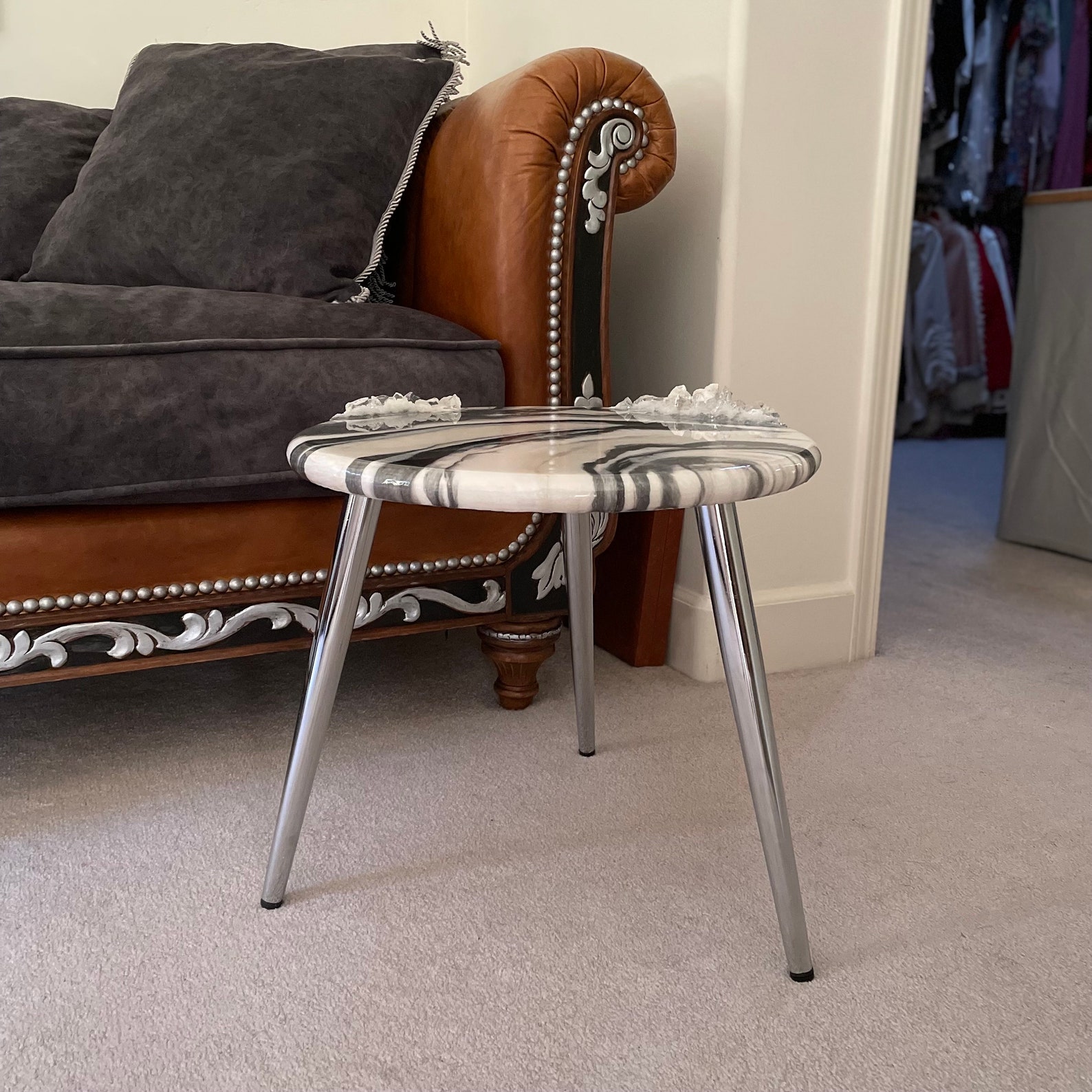 Small Handmade Geode Table With Real Geodes and Crystals, Resin and ...