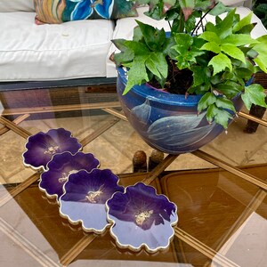 Dark Purple Flower Coasters With Gold Accents, Handmade Epoxy Resin ...