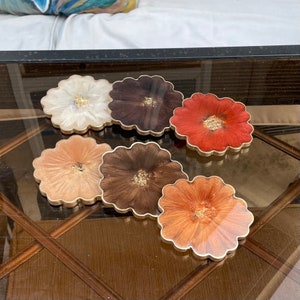 Set of 6 Flower Coasters in Fall Colors, Handmade Epoxy Resin Coasters ...