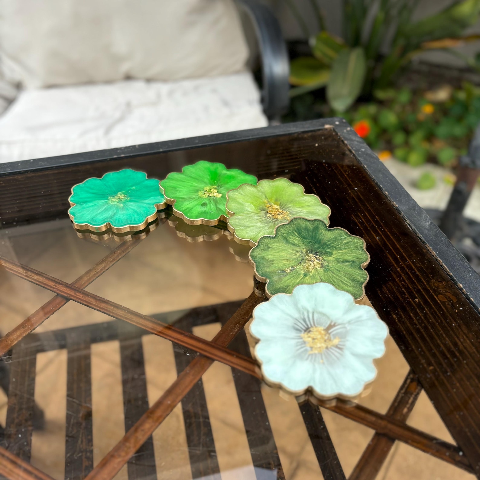 Shades of Green Flower Coasters, Handmade Epoxy Resin Coasters With ...