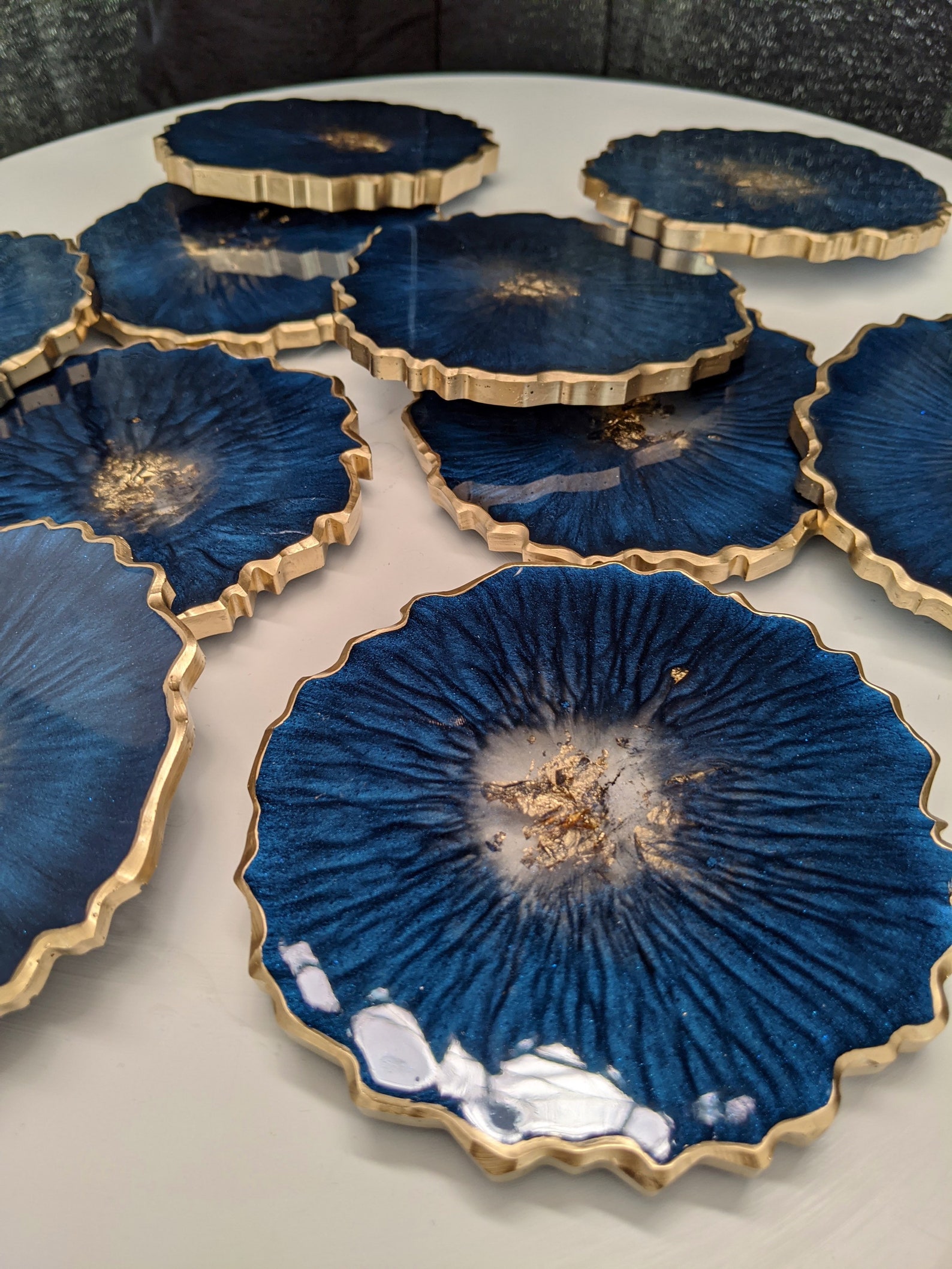 Deep Navy and Gold Coaster Sets Large Coasters Circular - Etsy