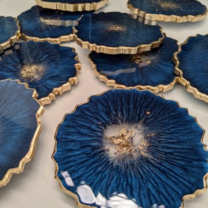 Deep Navy and Gold Coaster Sets, Large Coasters, Circular Coasters With ...