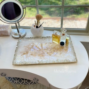 X Large Tray With Reflective Glass Rim, Handmade Epoxy Resin Tray With ...