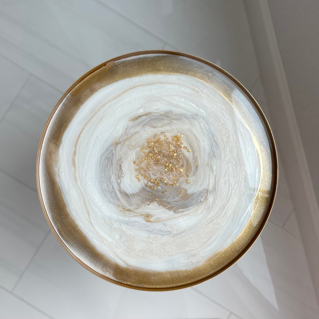 Modern Gold Accent Table, Handmade Epoxy Resin Side Table, Round Drink ...