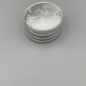4” Round White and Silver Coaster Sets Made of Resin, Silver and White ...