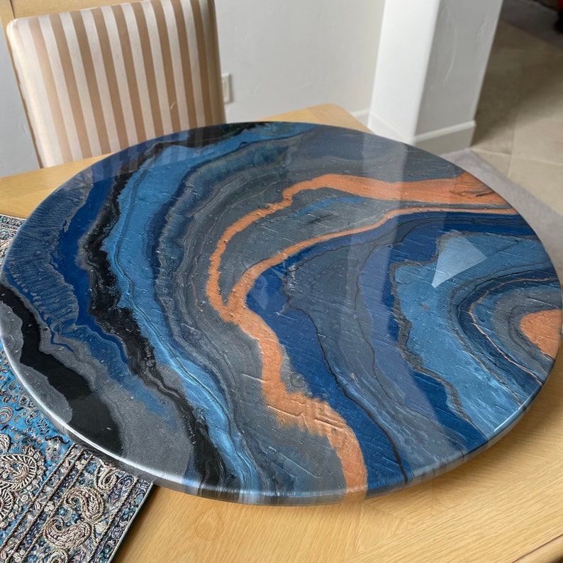 36 Inch Handmade Lazy Susan Turntable, Slate Grays and Shades of Blue ...
