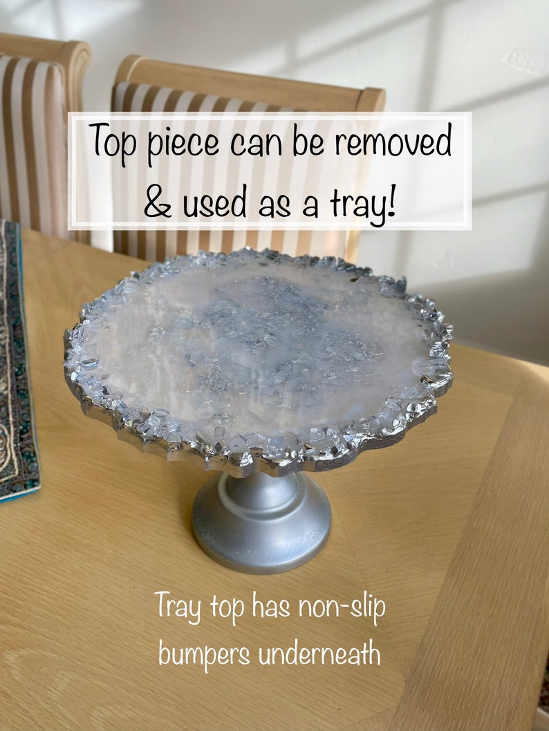 Iridescent White Opal Tray Stand With Silver Pedestal Base - Etsy