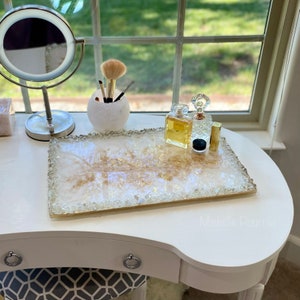 X Large Tray With Reflective Glass Rim, Handmade Epoxy Resin Tray With ...