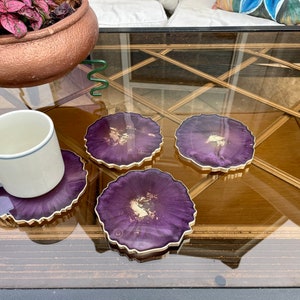 Deep Purple and Gold Resin Coaster Set, Large Coasters With Irregular ...