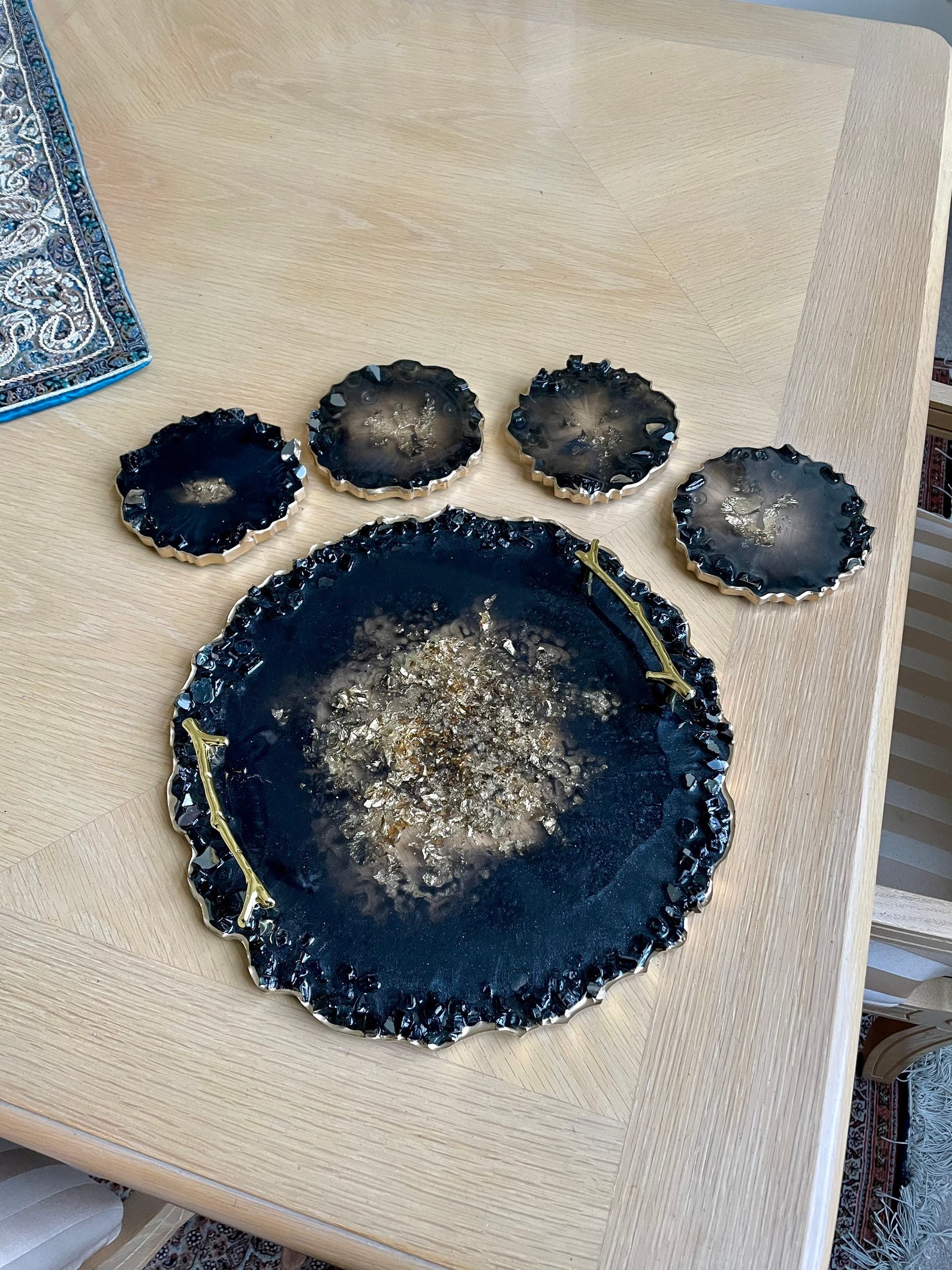 13 resin tray and coaster set handmade tray with 4 matching | Etsy