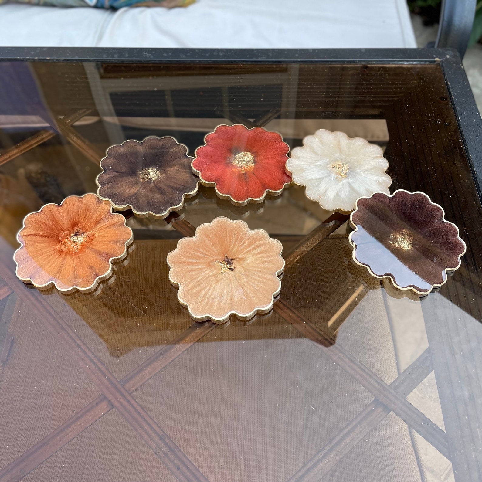 Handmade Coaster Set in Fall Colors, Flower Coasters in Mixed Autumn ...