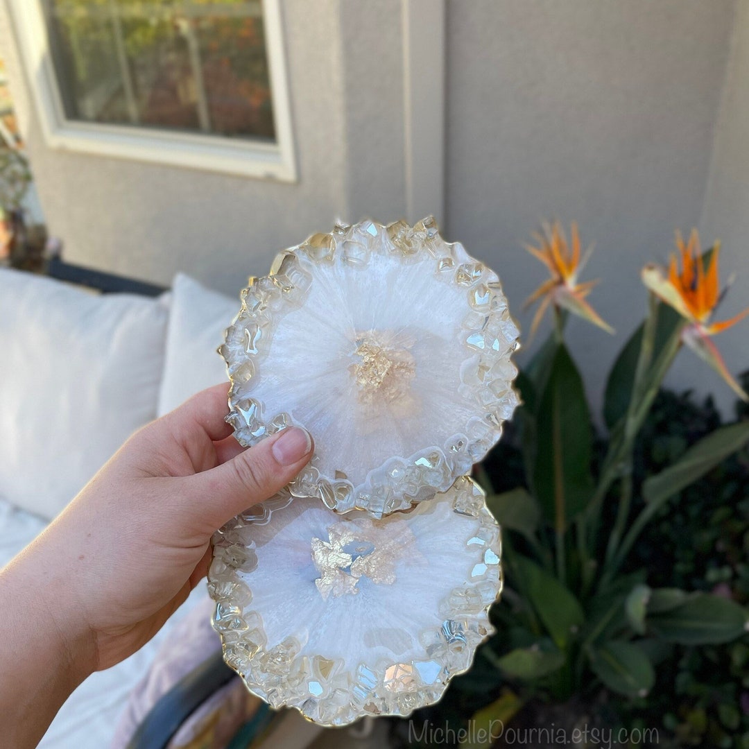 Large Coasters With Reflective Glass Rim, Handmade Epoxy Resin Coasters ...