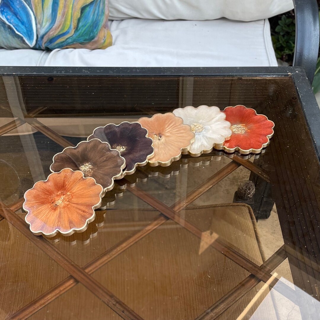 Handmade Coaster Set in Fall Colors, Flower Coasters in Mixed Autumn ...