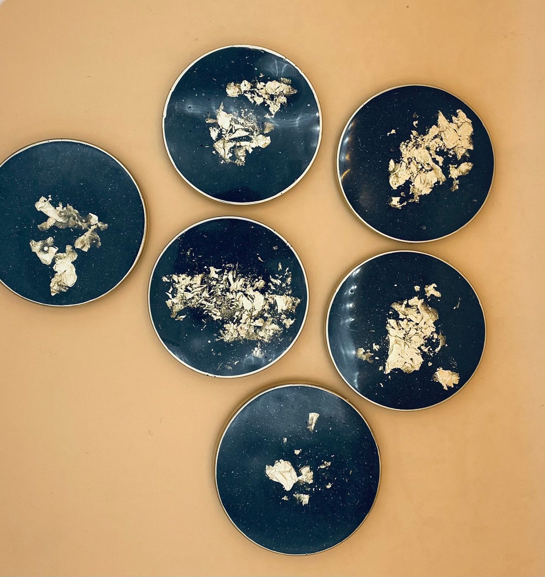 Black Coaster Set of 4, Handmade With Epoxy Resin, Personalized ...
