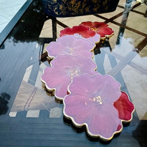 Ruby Red Flower Coasters With Gold Accents, Handmade Epoxy Resin ...