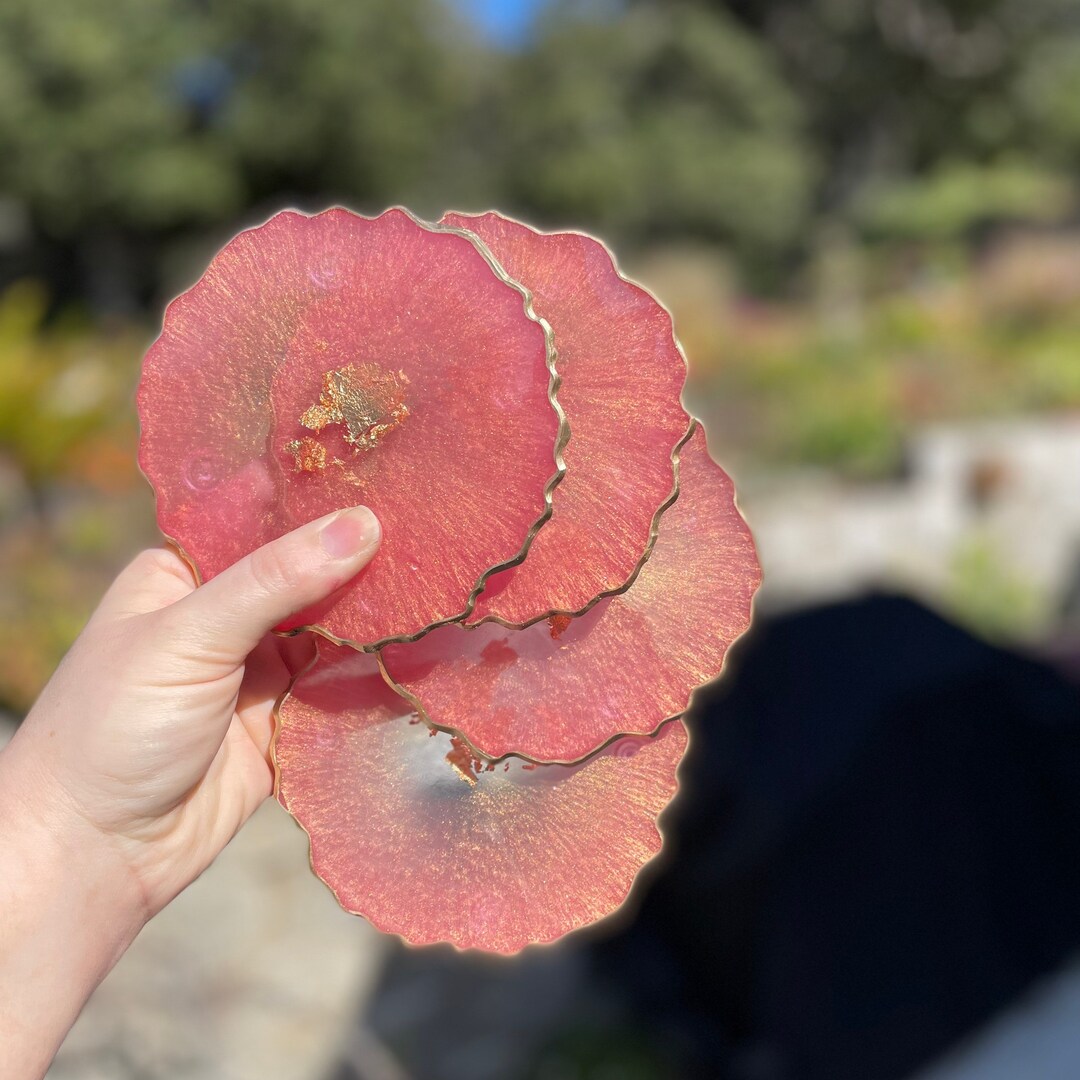 Pastel Pink Coasters, Oversized Epoxy Resin Coaster Sets of 2 or 4 ...