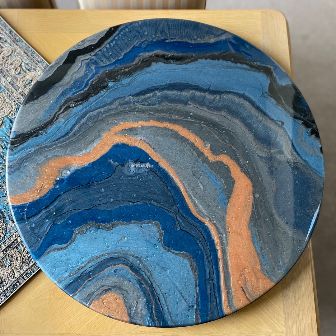 36 Inch Handmade Lazy Susan Turntable, Slate Grays and Shades of Blue ...