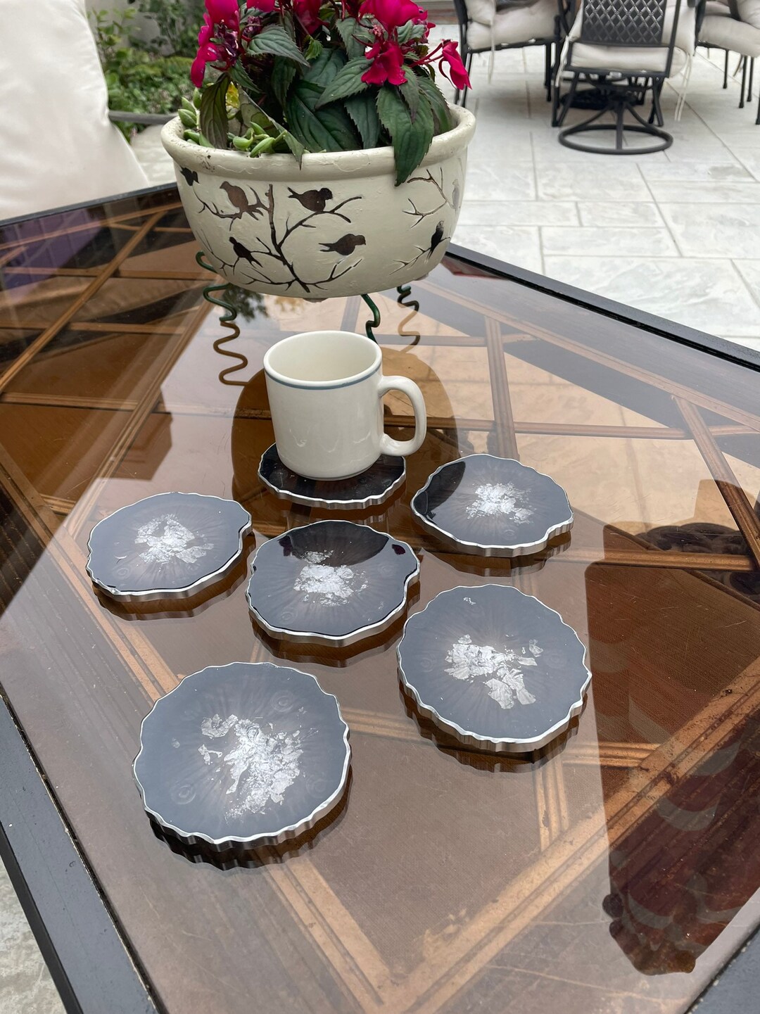 Black & Silver Coaster Sets Made of Resin, Handmade Geode Style ...