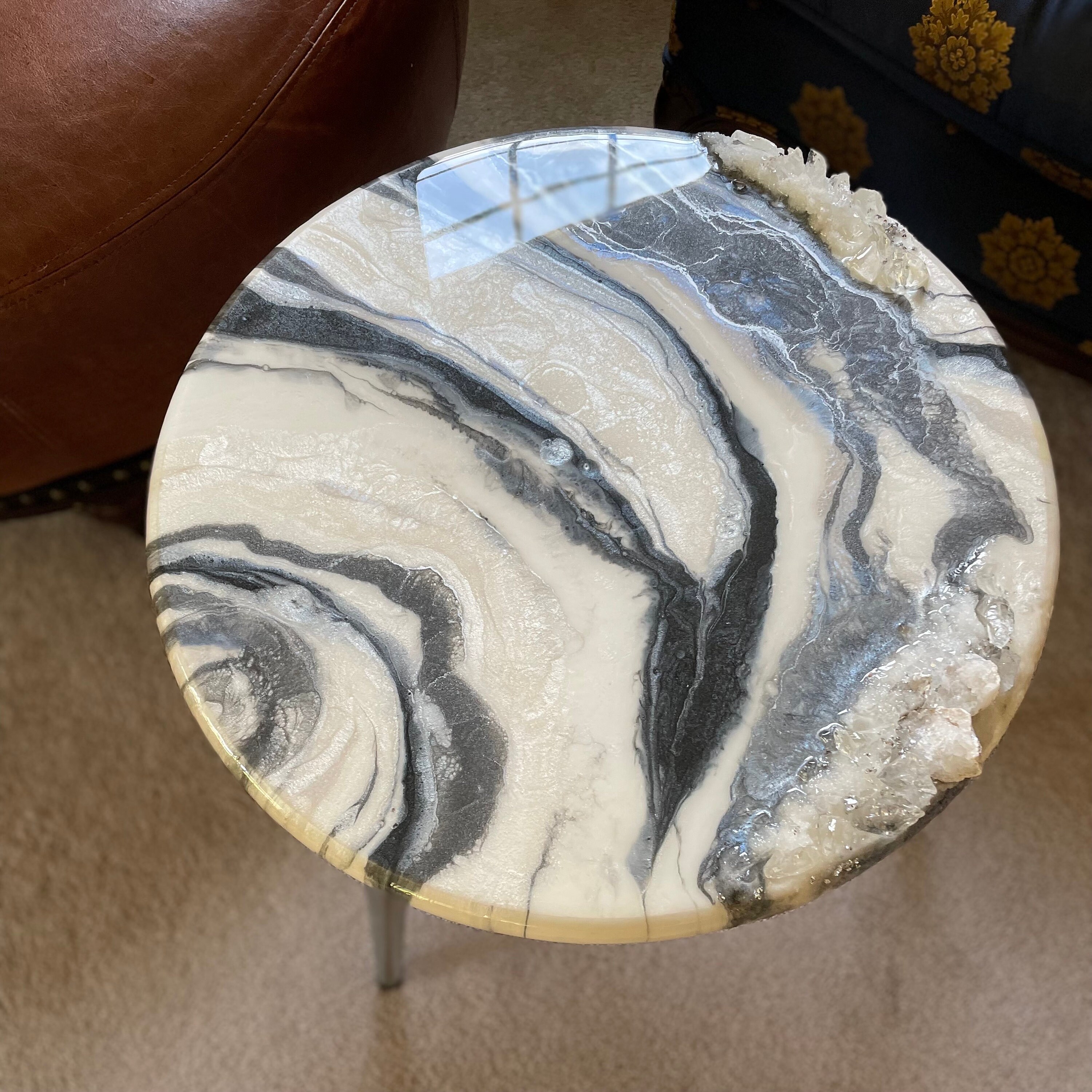 Small Handmade Geode Table With Real Geodes and Crystals, Resin and ...