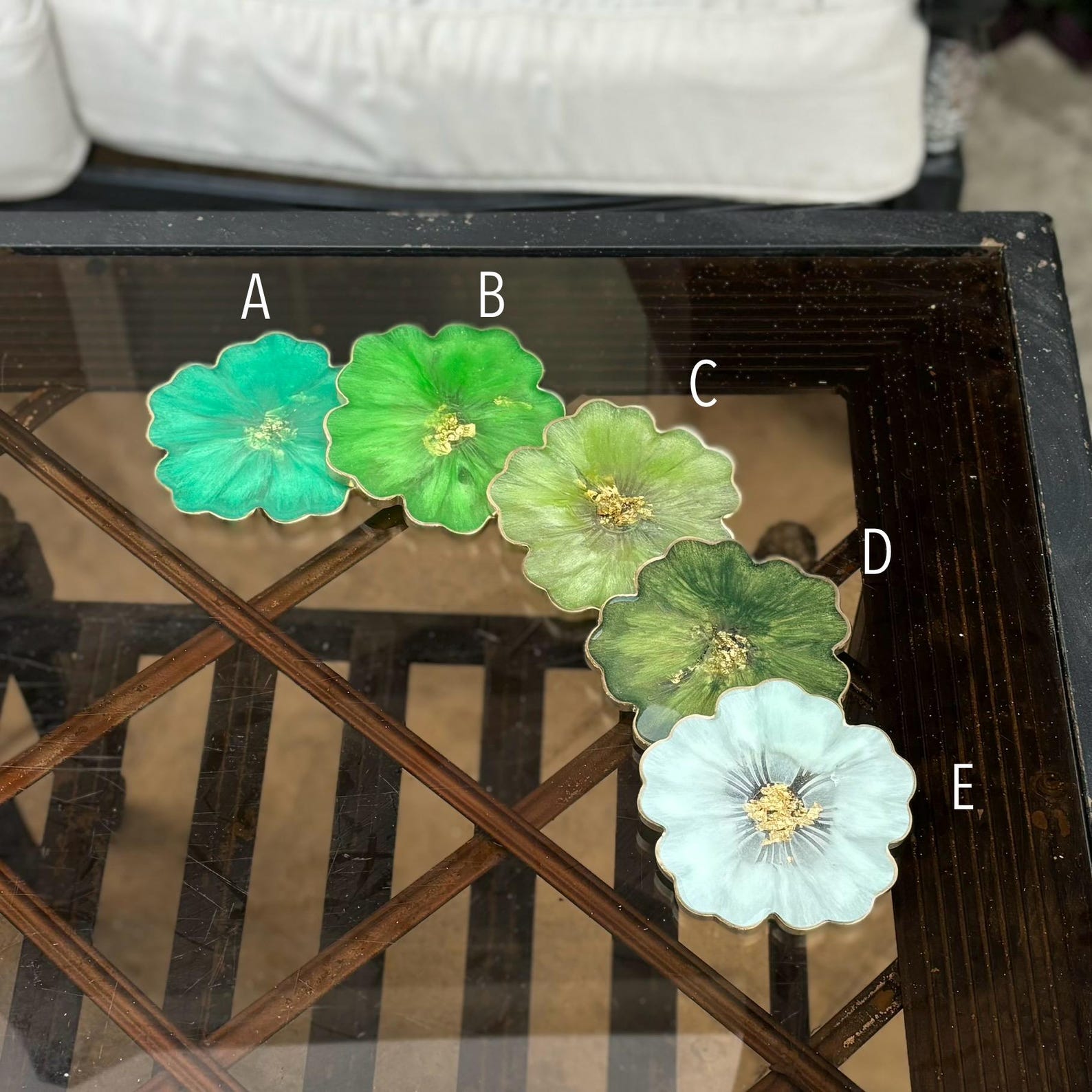 Shades of Green Flower Coasters, Handmade Epoxy Resin Coasters With ...