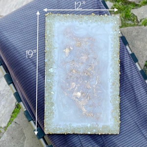 X Large Tray With Reflective Glass Rim, Handmade Epoxy Resin Tray With ...