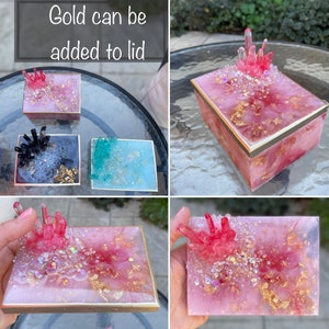 Customizable Jewelry Box With Crystal Cluster Lid, Handmade Crystal ...
