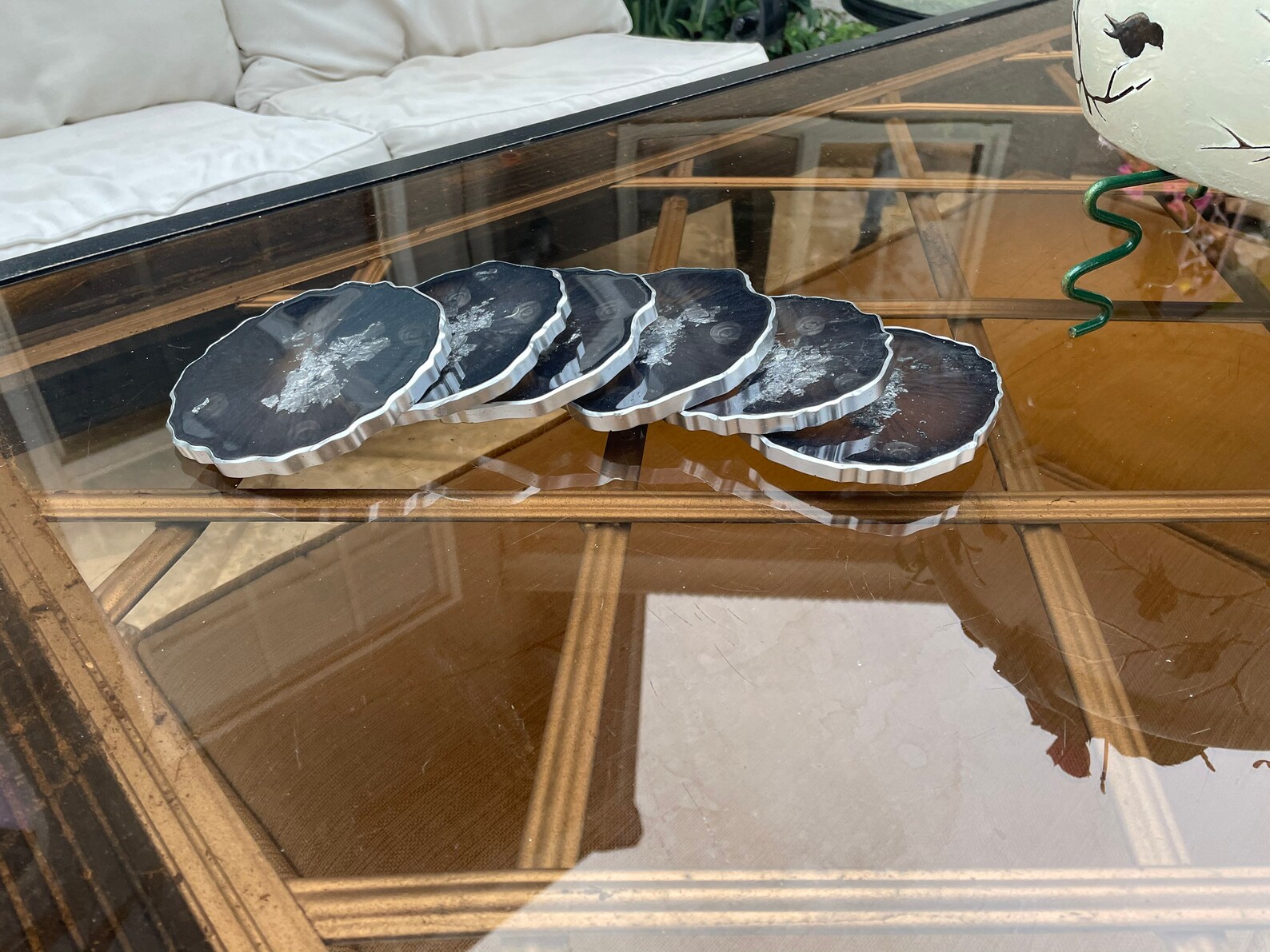 Black & Silver Coaster Sets Made of Resin Handmade Geode - Etsy