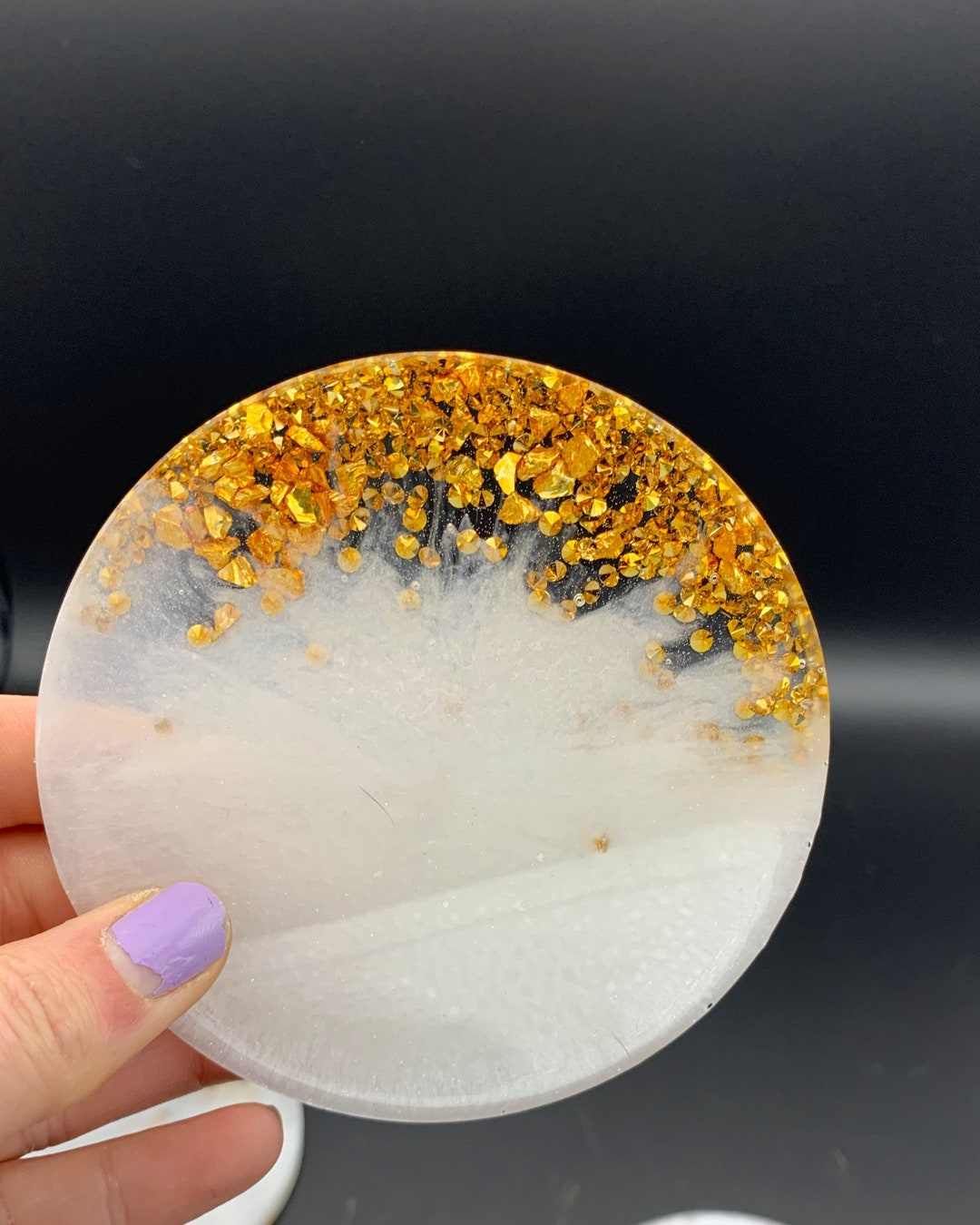 Resin Coaster Sets, White and Gold Coasters, Handmade, 4” Diameter ...