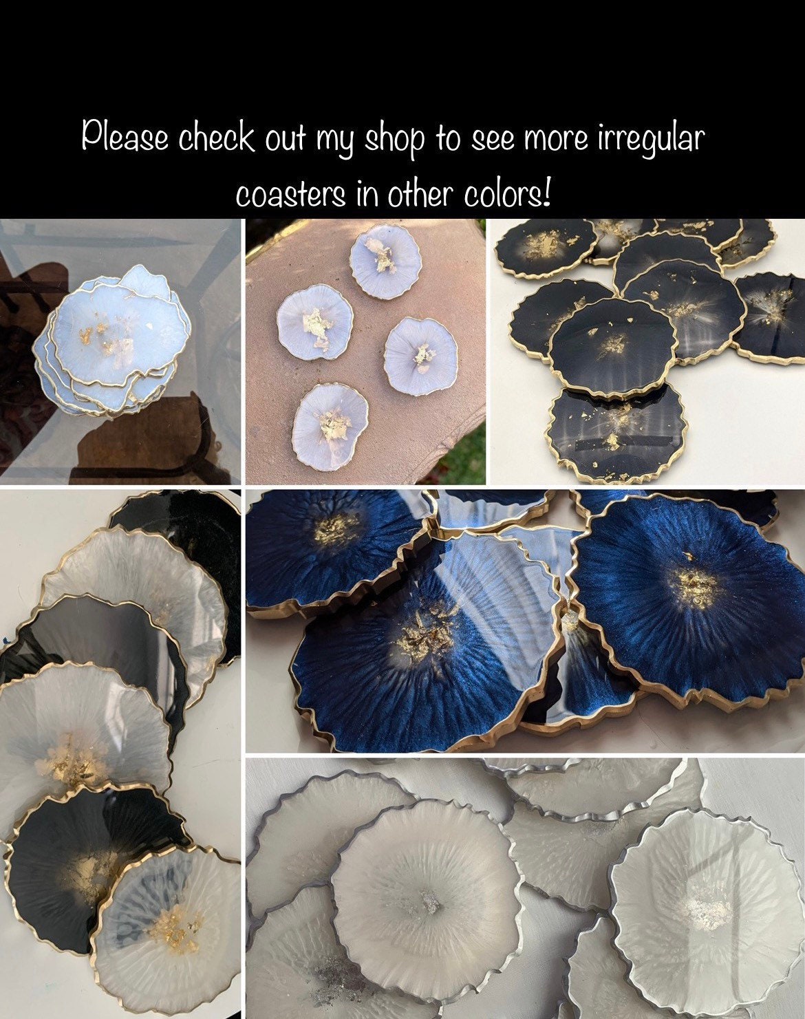 Black & white coaster sets epoxy resin coasters black and | Etsy