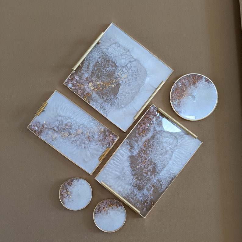 6-piece Set of Handmade Trays & Coasters 4 Resin Trays With 2 - Etsy