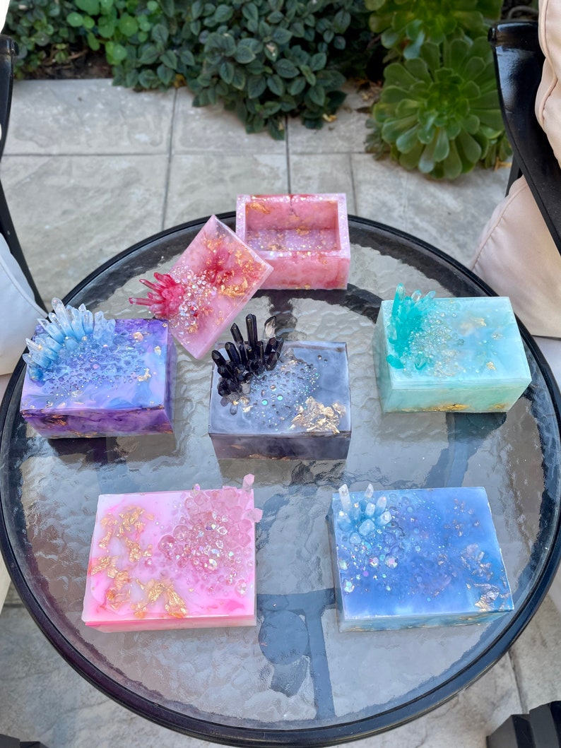 Customizable Jewelry Box With Crystal Cluster Lid, Handmade Crystal ...