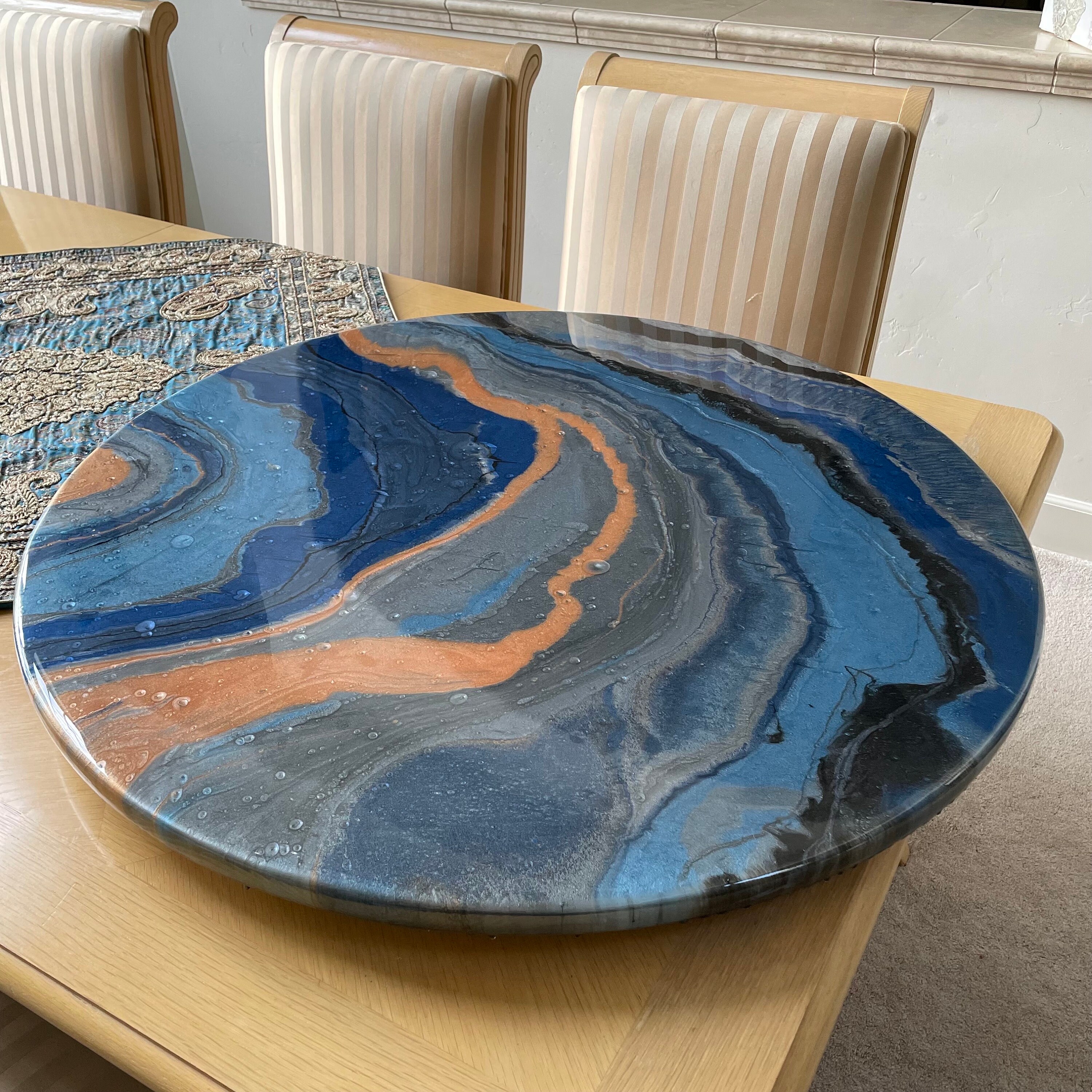 36 Inch Handmade Lazy Susan Turntable, Slate Grays and Shades of Blue ...
